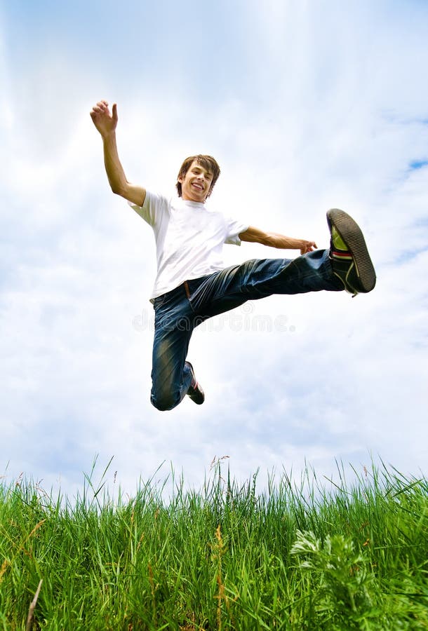 Jumping boy stock photo. Image of dancing, playing, outdoors - 8538192