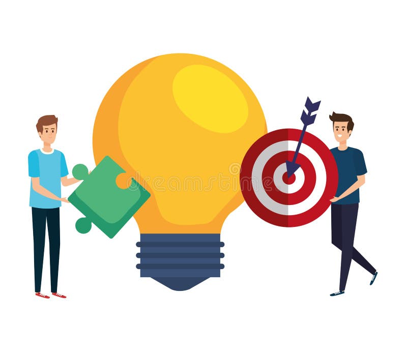 Young Men Lifting Target and Bulb Stock Illustration - Illustration of ...