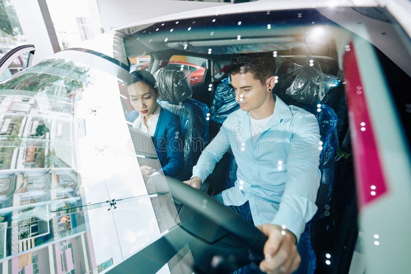 Car test drive stock photo. Image of male, sales, interior - 204156994