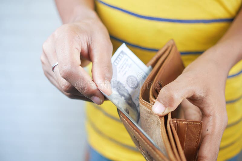Young Men Taking Cash Out from a Wallet Stock Image - Image of rich ...