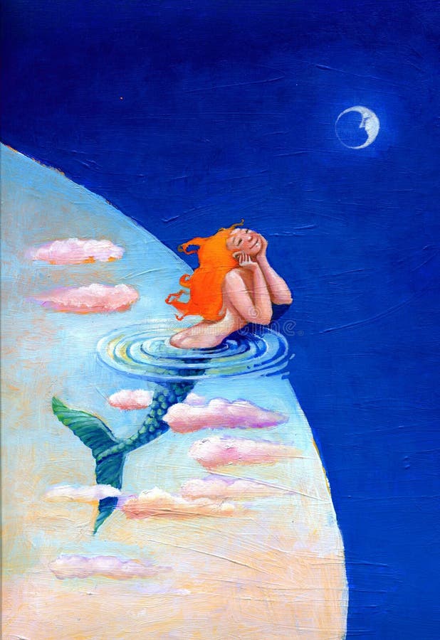 MOON MERMAID Space Cartoon Princess Vector Illustration Set Stock ...