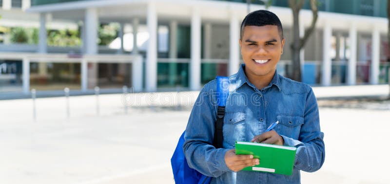 Young Mexican Male Student with Backpack and Copy Space Stock Image ...