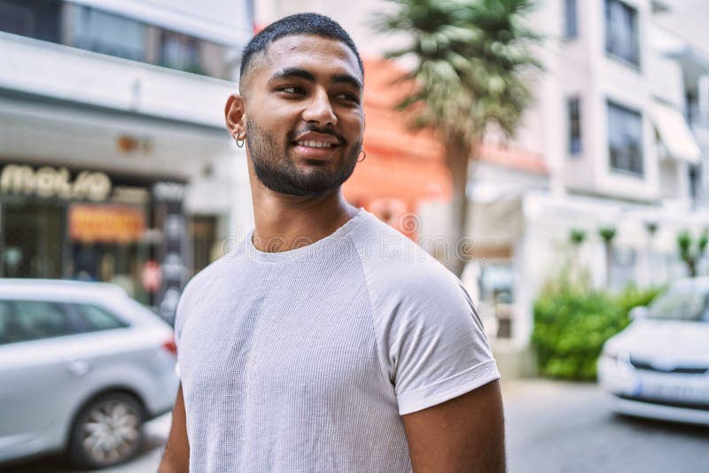Young Middle East Man Smiling Happy Standing at the City Stock Image ...