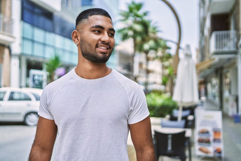 Young Middle East Man Smiling Happy Standing at the City Stock Image ...