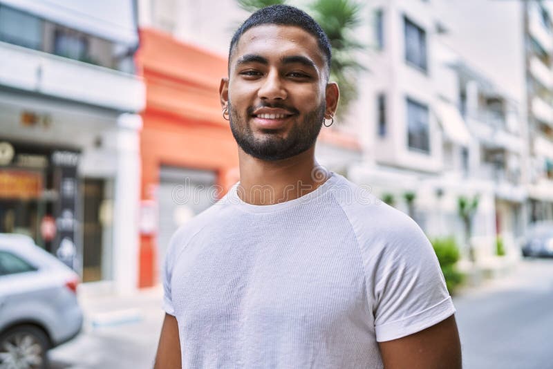 Young Middle East Man Smiling Happy Standing at the City Stock Photo ...
