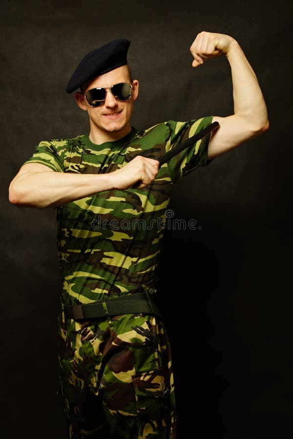 Young Military Man with Nightstick Stock Image - Image of beauty ...