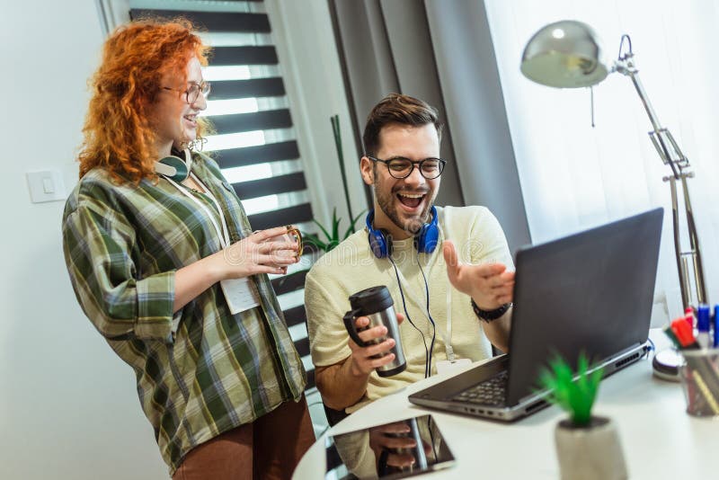 Millennial Couple Working at Home. Concept of Freelance and Remote Work ...