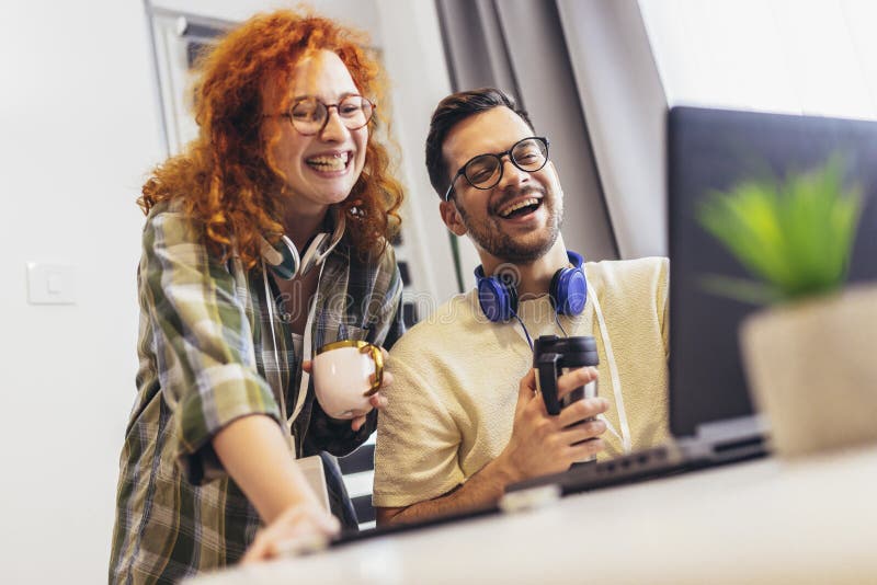 Young Couple Working at Home. Concept of Freelance and Remote Work ...