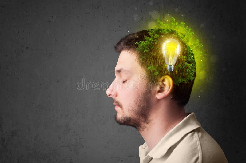 Young Mind Thinking of Green Eco Energy with Lightbulb Stock Photo ...