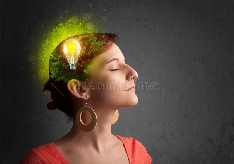 Young Mind Thinking of Green Eco Energy with Lightbulb Stock Image ...