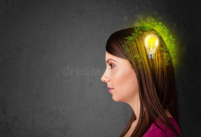 Young Mind Thinking of Green Eco Energy with Lightbulb Stock Image ...