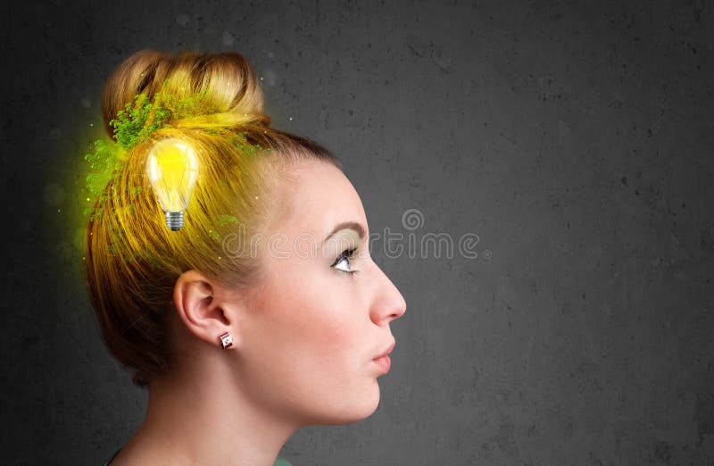 Young Mind Thinking of Green Eco Energy with Lightbulb Stock Image ...