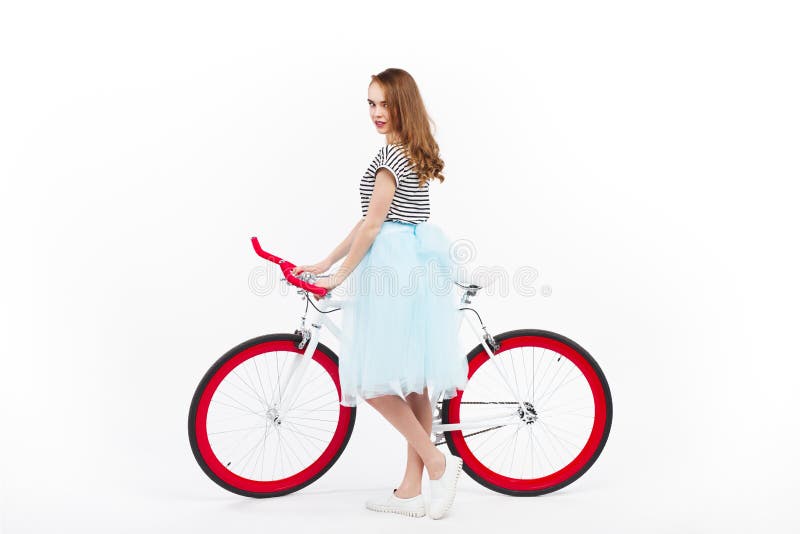 Young Model Posing with Bicycle in Studio Stock Image - Image of young ...