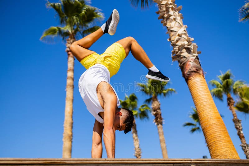 Young Modern Ballet Dancer Doing Tricks in Summer Beach Sunny Stock ...