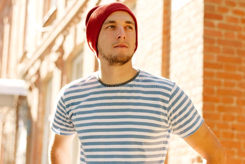 Young Modern Stylish Man with Red Cap Stock Photo - Image of casual ...