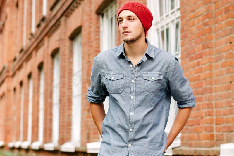 Young Modern Stylish Man with Red Cap Stock Image - Image of outdoor ...