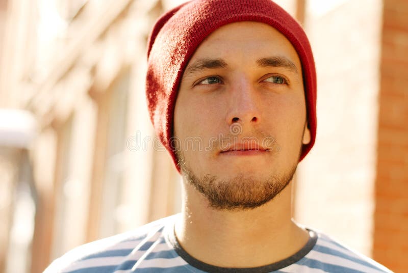 Young Modern Stylish Man with Red Cap Stock Image - Image of outdoor ...