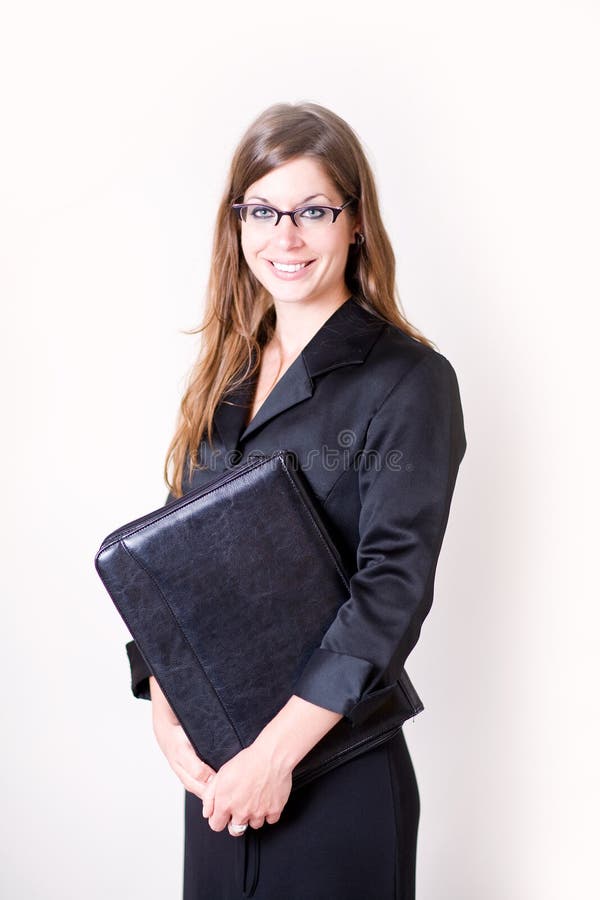 Young Modern Woman Holding Portfolio Smiling. Stock Photo - Image of ...
