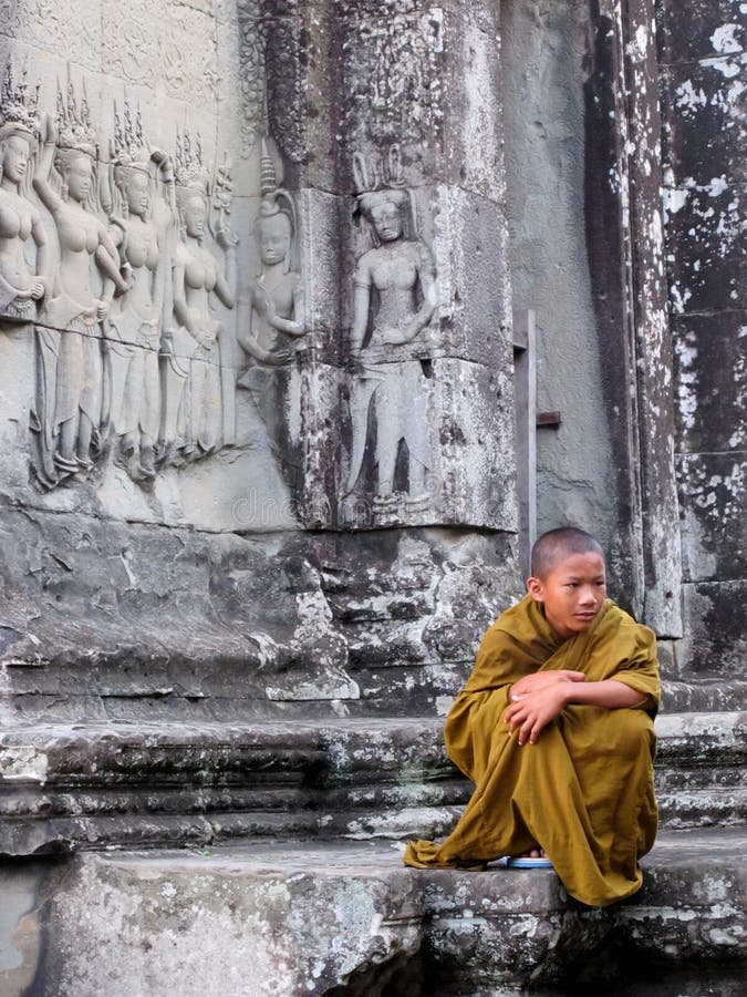 Young Monk with Pensive Expression Editorial Photo - Image of temple ...