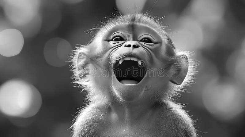 Monkey Smiling Joyfully in a Natural Setting Under Soft Light Stock ...