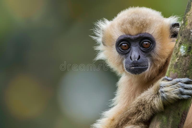 Young Monkey Holding a Tree Branch is Looking Around Stock Photo ...