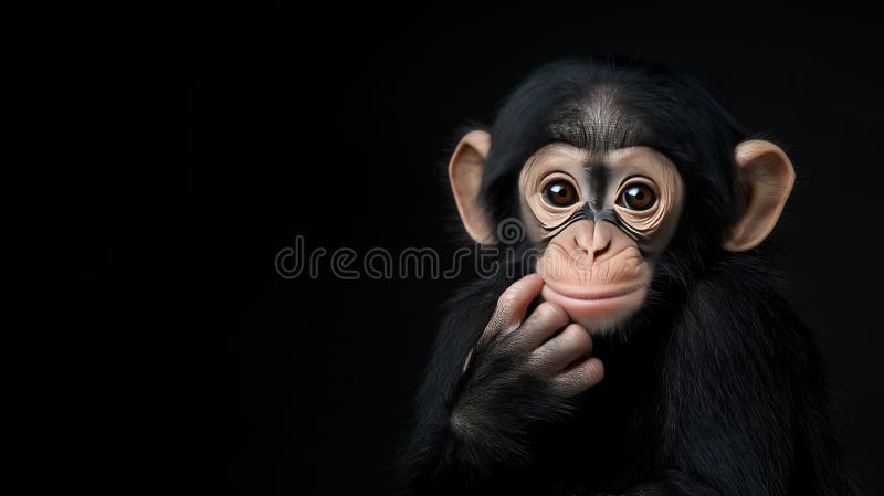 Curious Monkey Poses with a Thoughtful Expression in a Dark Setting ...
