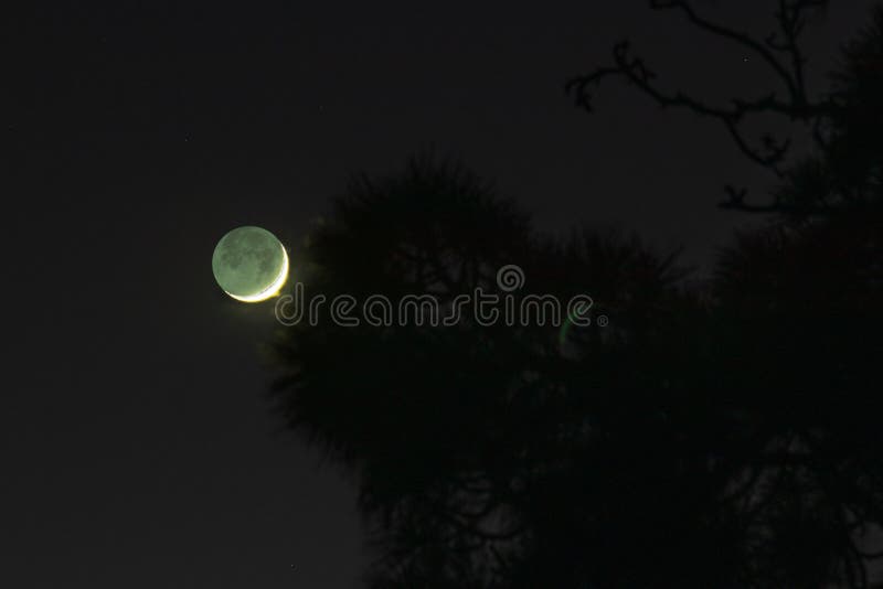 The Young Moon after Sunset Descends To the Horizon and Hides Behind ...