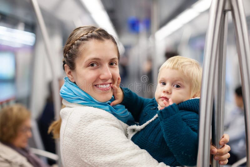 Mother and Son in Subway Train Stock Image - Image of person, people ...