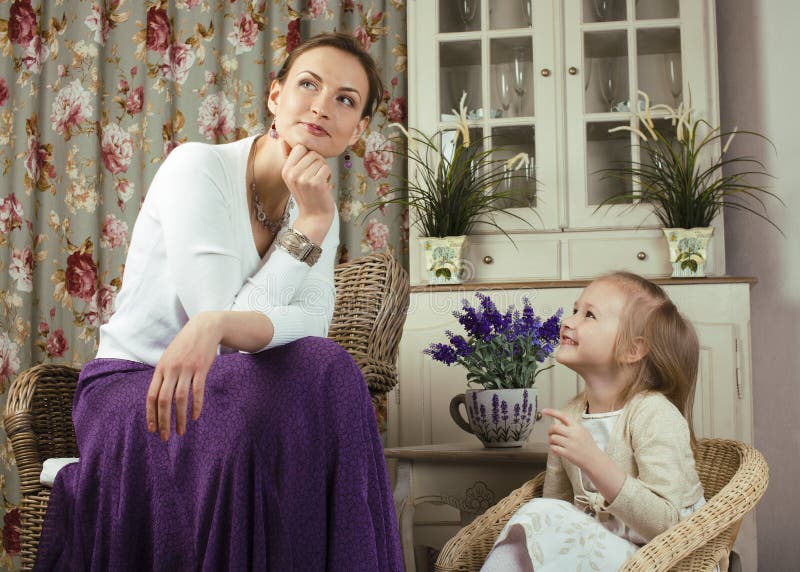 Young Mother with Daughter at Home Stock Image - Image of life ...