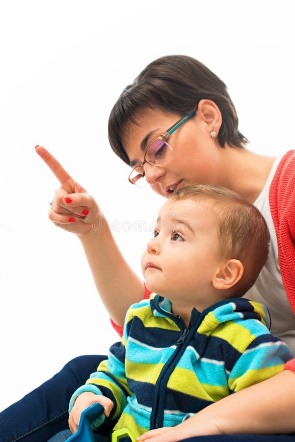 Mother And Baby Looking Up And Pointing Stock Image - Image of mother ...