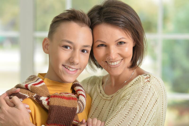 Young Mother and Son Smiling Stock Photo - Image of portrait, together ...