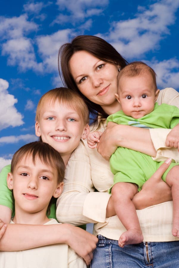 Young Mother with Three Children Stock Image - Image of mother ...