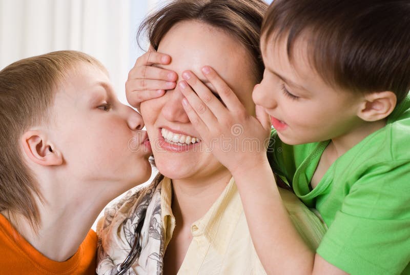 Young Mother with Three Children Stock Image - Image of mother ...
