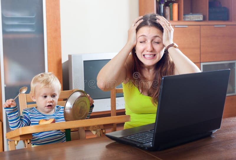 Young Mother Working at Home Stock Image - Image of feeding, business ...