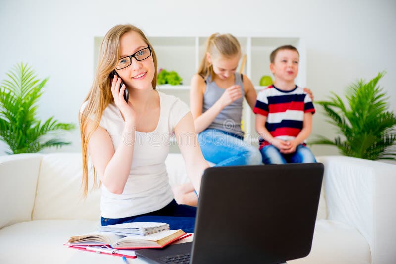 Young Mother Working from Home Stock Image - Image of caucasian ...