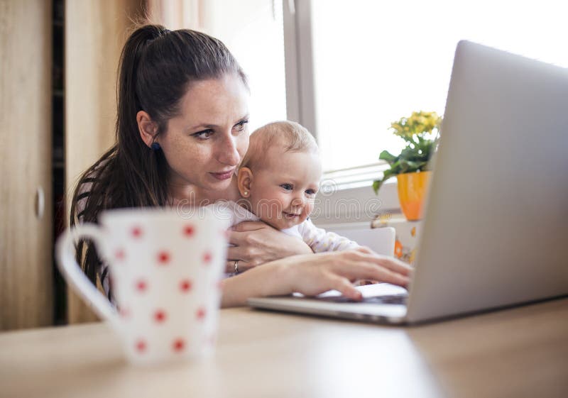 Young Mother Working from Home Stock Photo - Image of healthy, room ...