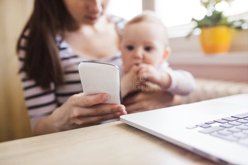 Young Mother Working from Home Stock Image - Image of notebook ...