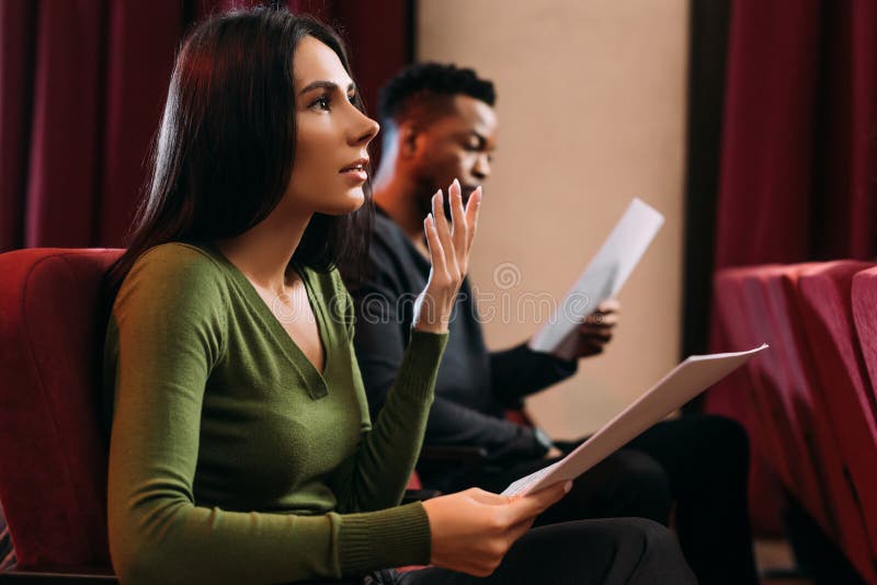 Actor and Actress Reading Scripts in Stock Photo - Image of adult ...