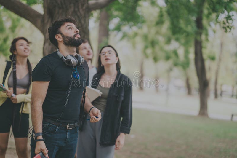 Young Multicultural Students Collaborating School Project Park Stock ...