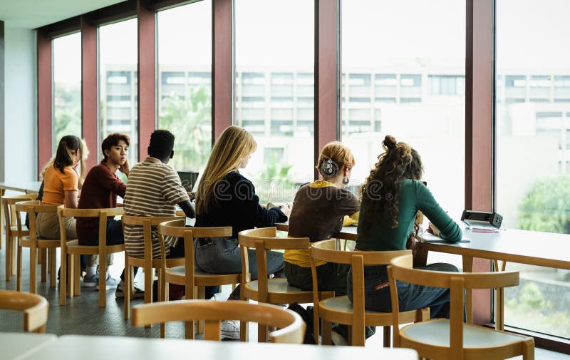 Young Multiracial People Studying in Library Stock Image - Image of ...