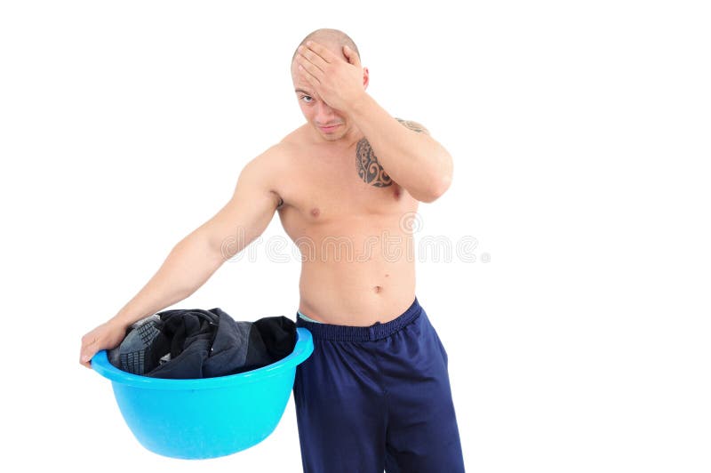 Young Muscular Man Doing Laundry Stock Image - Image of white, people ...