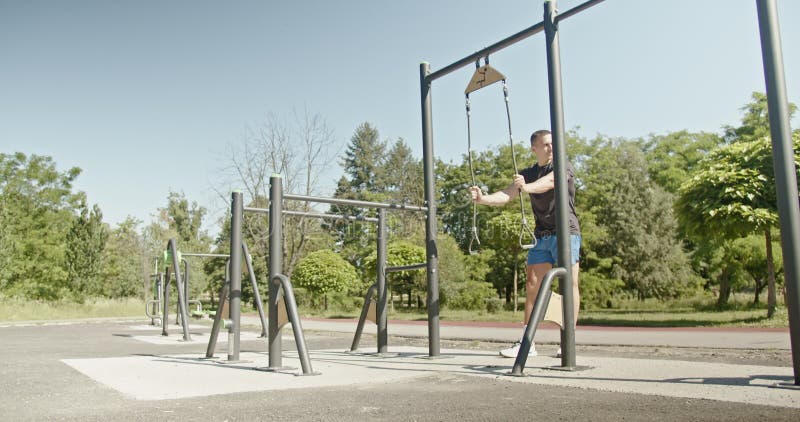 Young Muscular Man Doing Strength Training in a Sunny Outdoor Park ...