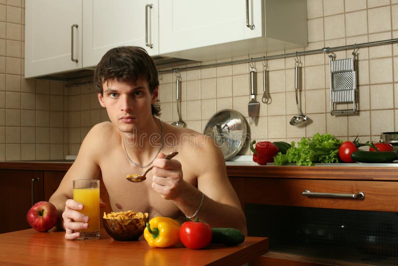 Young Muscular Man Eating His Breakfast Stock Image - Image of ...
