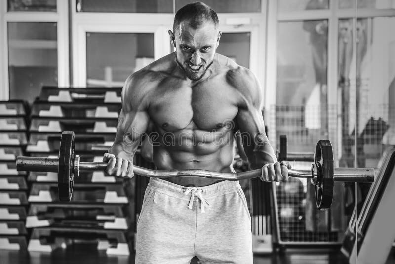 Muscular Man during Workout in the Gym Stock Image - Image of dumbbell ...