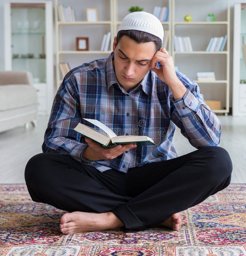 Young Muslim Man Praying at Home Stock Image - Image of businessman ...