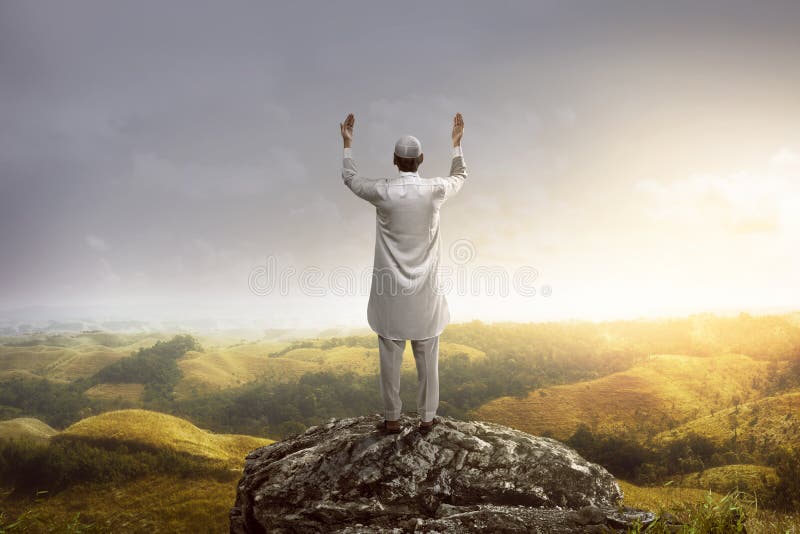 Young Muslim Man Praying on the Mountain Stock Photo - Image of prayer ...