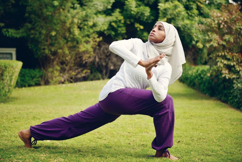 Young Muslim Woman Doing Yoga by the Poolside Stock Photo - Image of ...