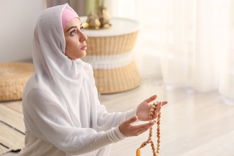 Young Muslim Woman Praying at Home Stock Image - Image of arab, belief ...