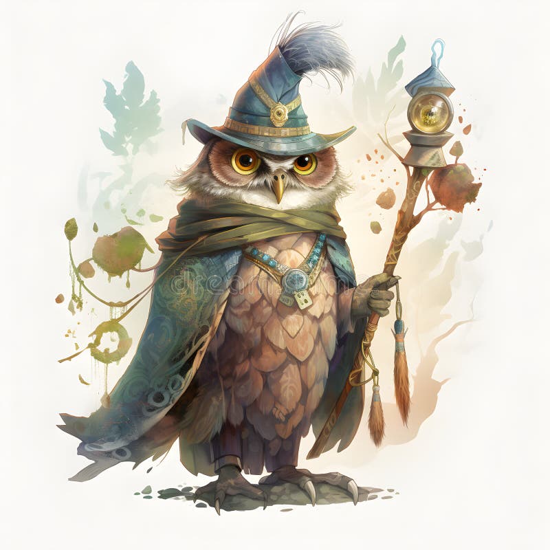 Young Mystical Wizard Owl, Ai Generative Illustration Stock ...