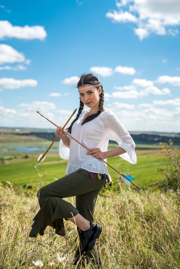 Young Native American Indian at Grassland Surrounding Stock Image ...